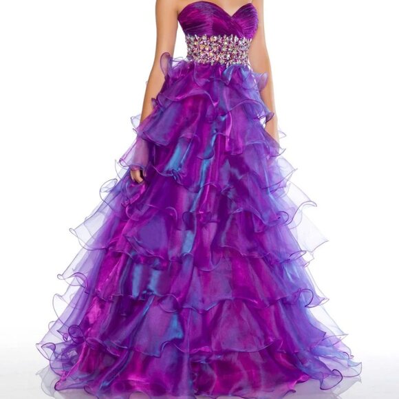 Mac Duggal | Dresses | Mac Duggal Purple 6 Ruffled Long Ballgown Prom ...
